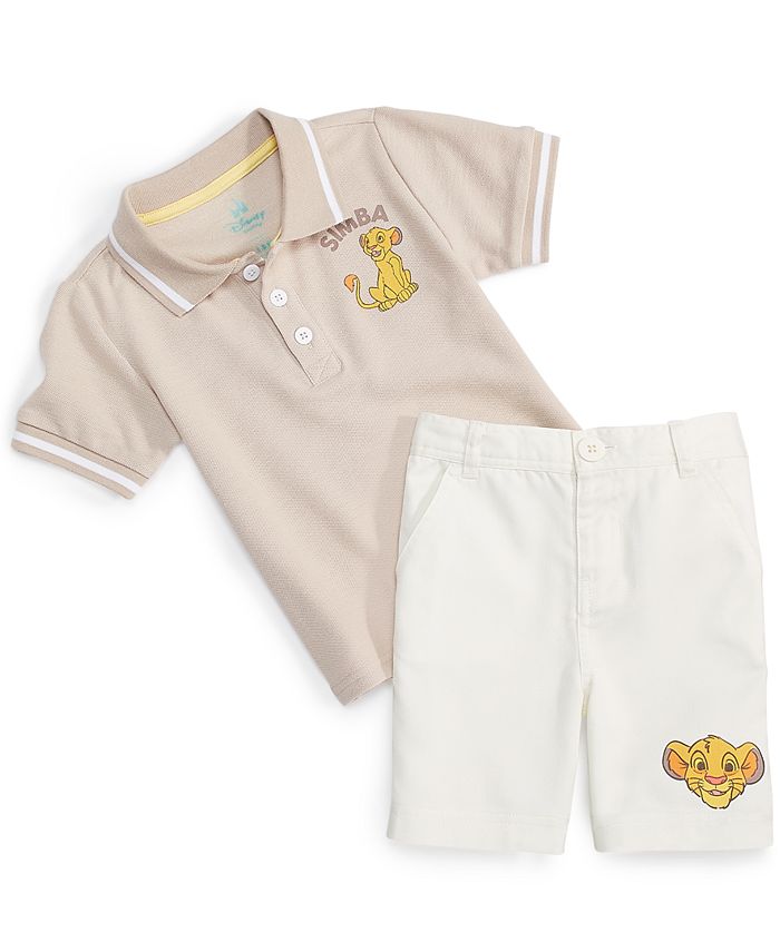 Disney Baby The Lion King Simba Printed Tipped Polo Shirt & Shorts, 2 Piece Set - Macy's