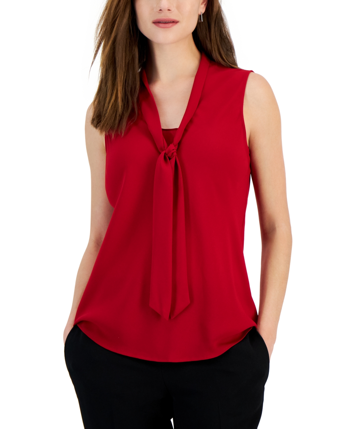 Click here for Kasper Womens Sleeveless Tie-Neck Top  Regular & P... prices