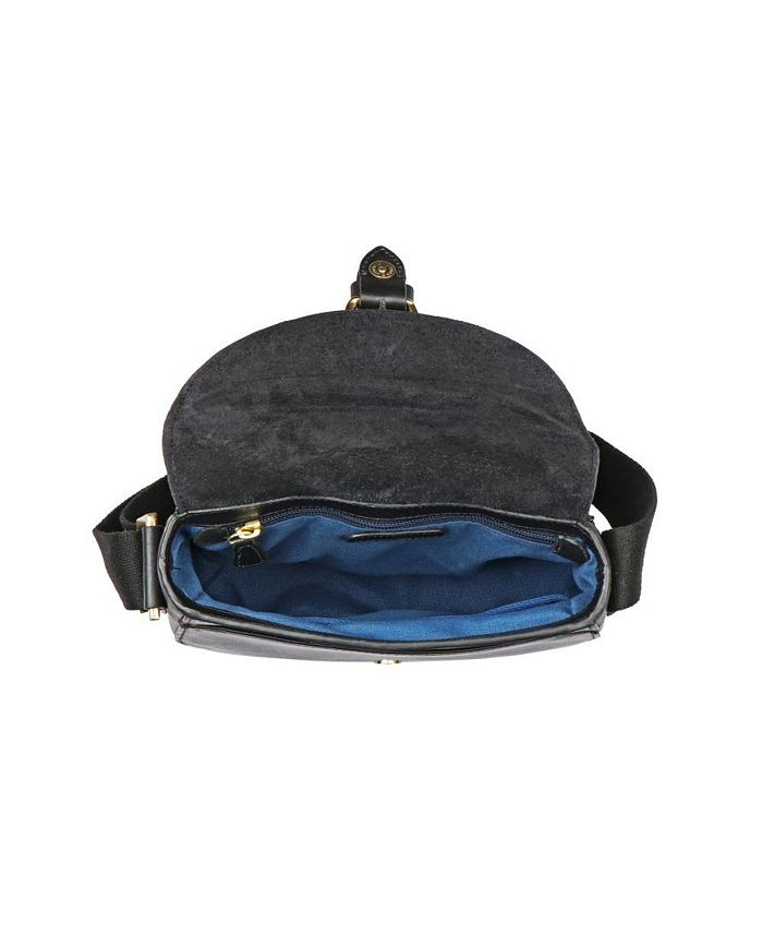 Hidesign Petra Leather Crossbody Bag with Saddle Shape and Faux Buckle Closure & Adjustable ...