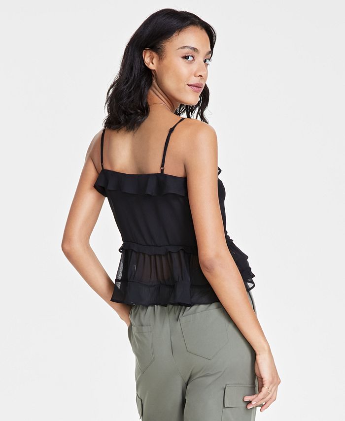 Bar III Women's Ruffled V-Neck Tie-Front Tank Top, Created for Macy's ...