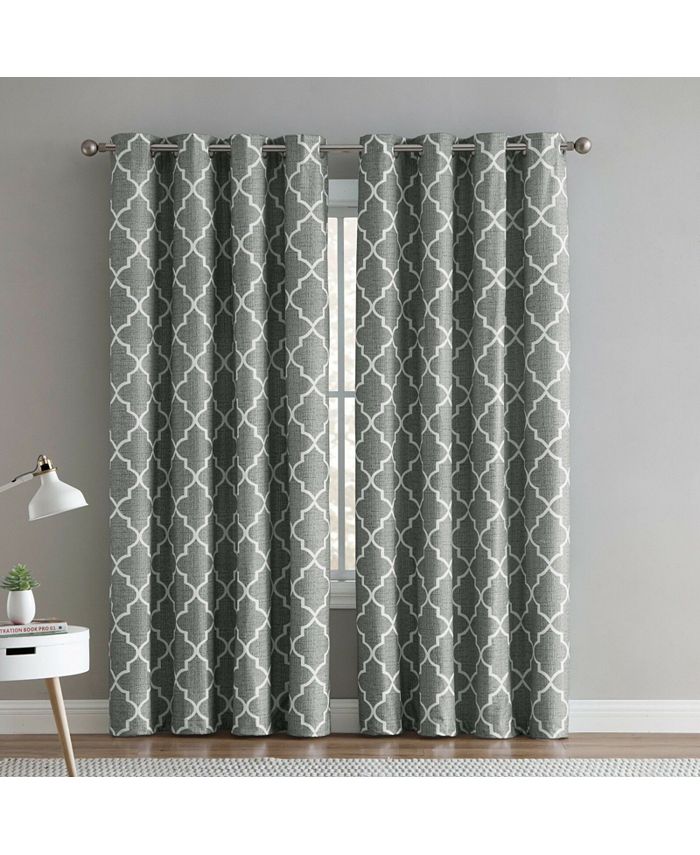 Kate Aurora 2 Piece 100% Full Blackout Trellis Grommet Top Window ...