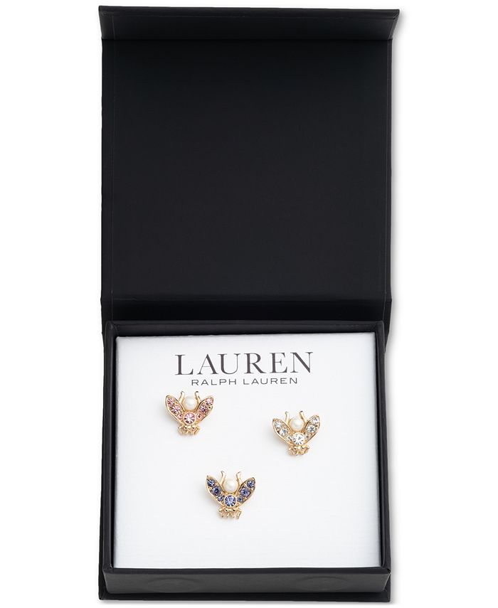 Lauren Ralph Lauren Gold-Tone 3-Pc. Set Mixed Stone Winged Bug Pins ...