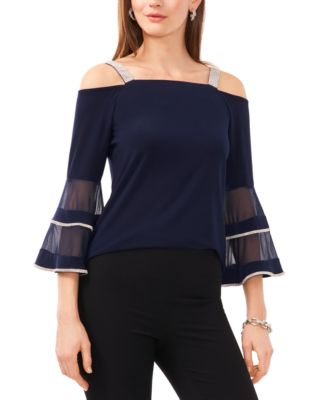 MSK Petite Mesh-Inset Cold-Shoulder Top - Macy's