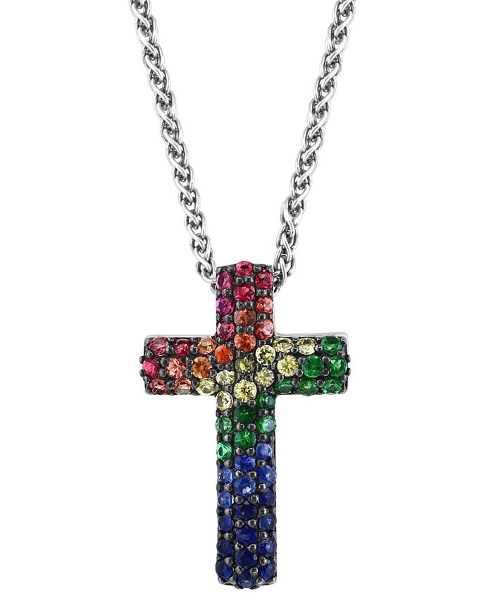 EFFY Collection EFFY® Multi-Gemstone Cross 18" Pendant Necklace (1 ct ...