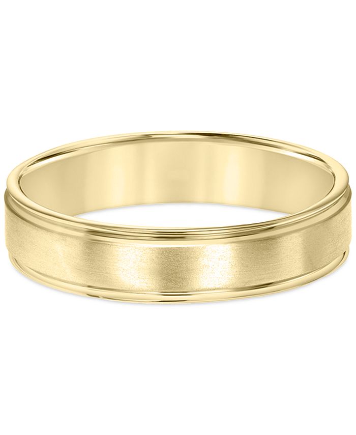 Macy's Men's Satin Finish Beveled Edge Band in 18k Gold-Plated Sterling ...
