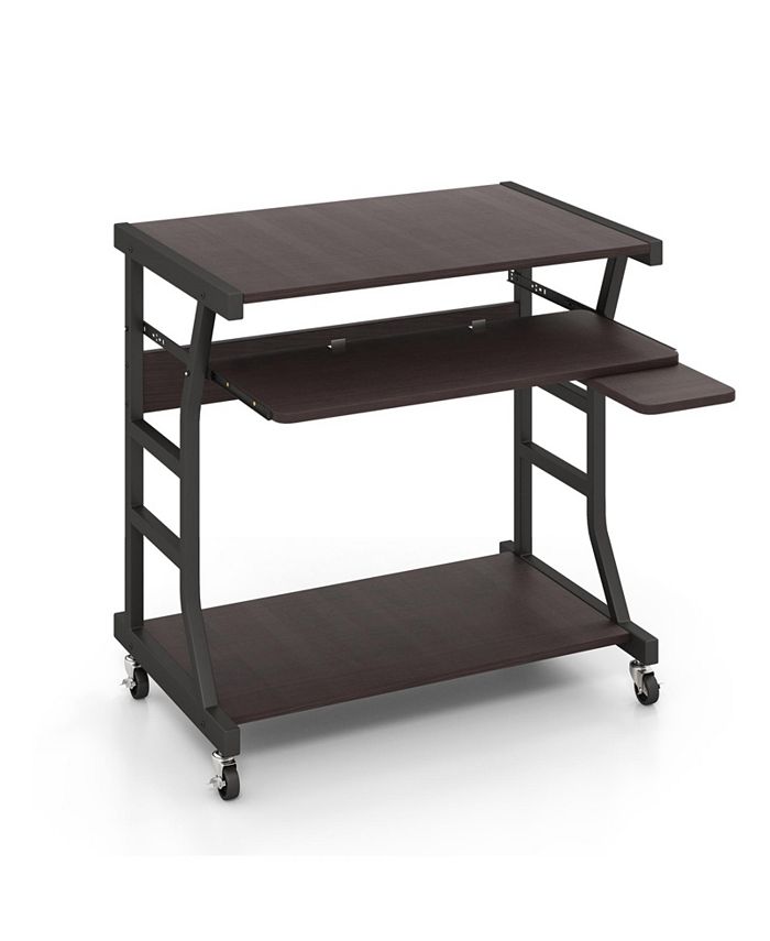 Slickblue Mobile Computer Desk with Keyboard Tray Mouse Tray and Shelf ...