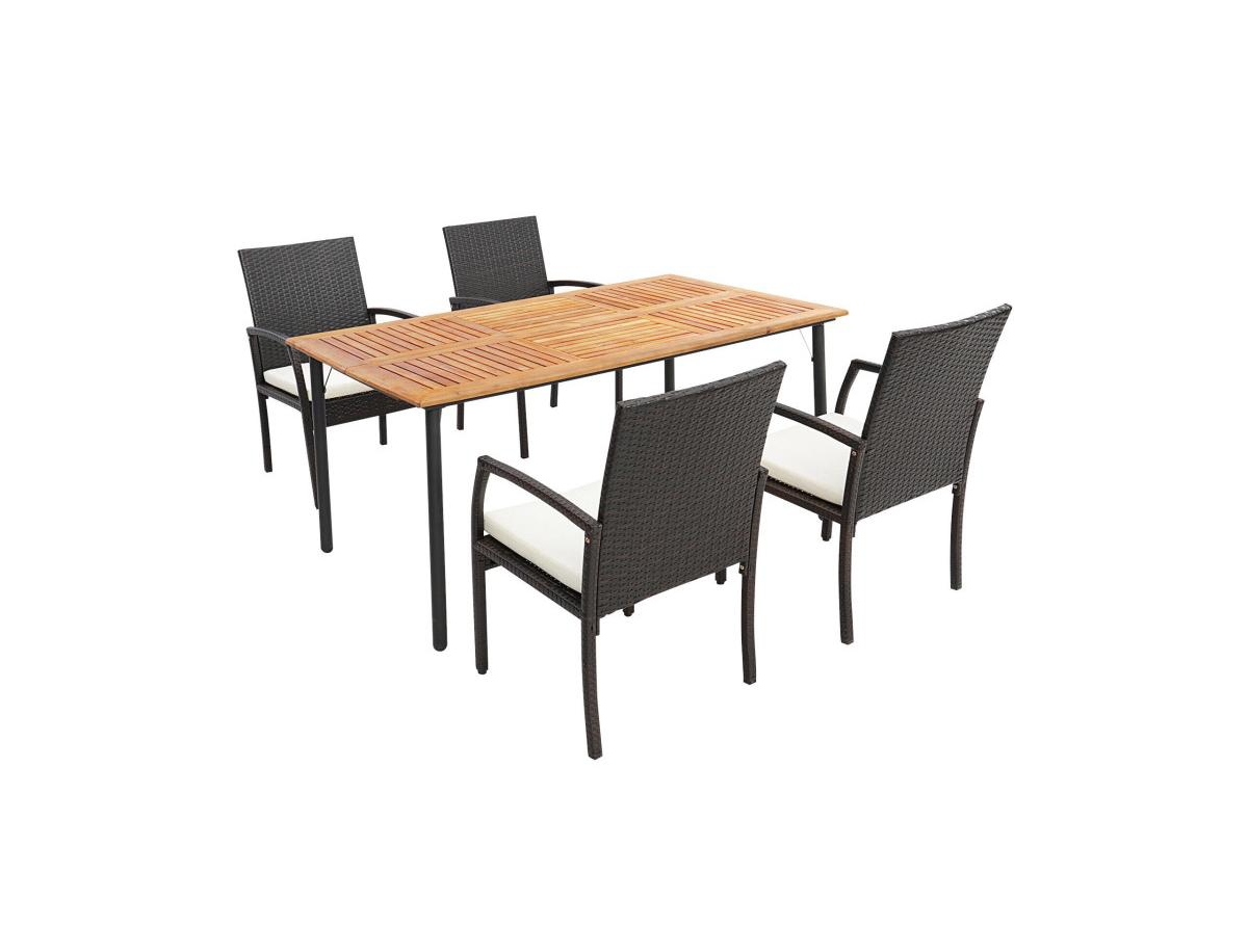 Click here for 5 Pieces Patio Wicker Cushioned Dining Set with Um... prices