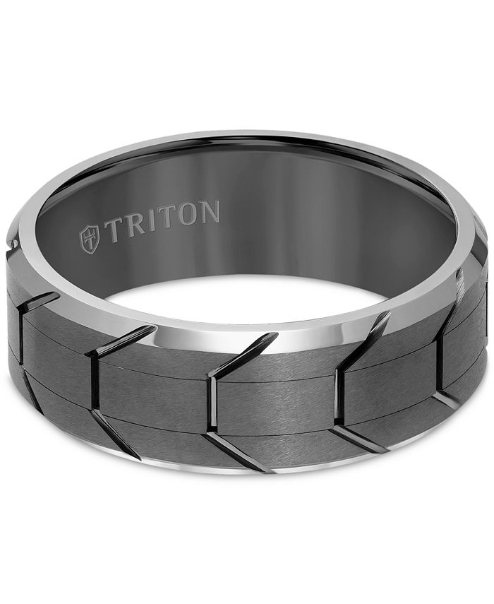 Triton Men's Beveled Edge Tread Wedding Band in Gunmetal Gray Tungsten ...
