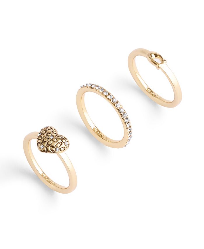 COACH Faux Stone Signature Quilted Heart Ring Set - Macy's