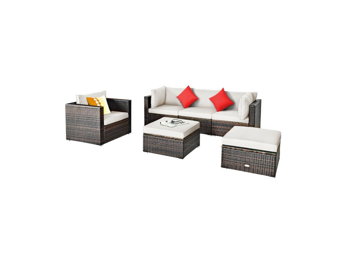Click here for 6 Pieces Patio Rattan Furniture Set with Sectional... prices