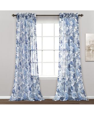 Cynthia Jacobean Sheer Window Curtain Panels Blue 52X84+2 Set - Macy's