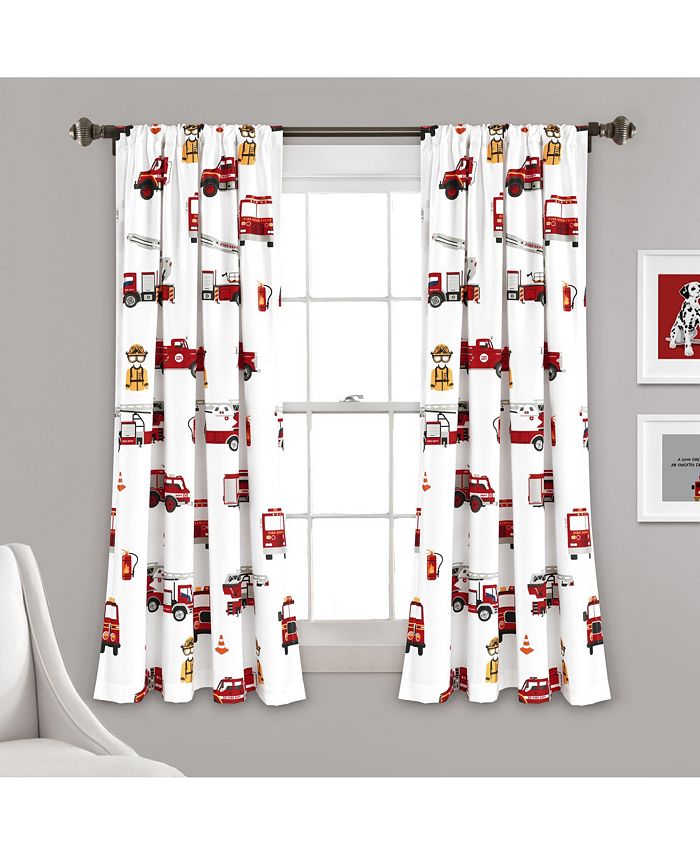 Lush Decor Fire Truck Window Curtain Panels Red/White 52X63 Set - Macy's