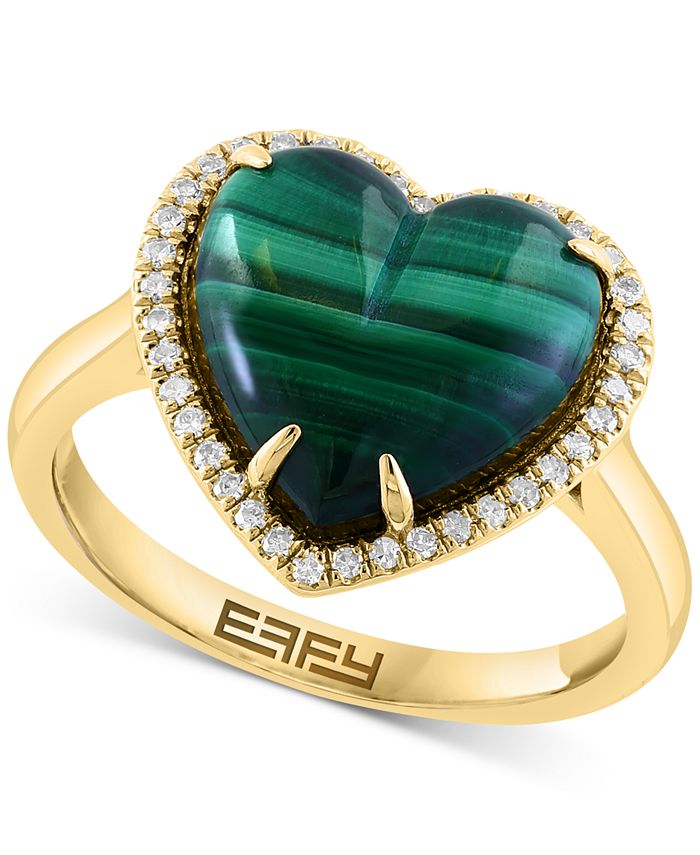 EFFY Collection EFFY® Malachite & Diamond (1/6 ct. t.w.) Heart Halo ...