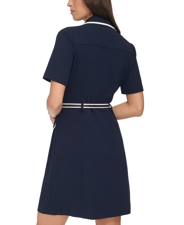 Tommy Hilfiger Women's Scuba-Crepe Contrast-Trim Shirtdress - Macy's