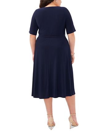 MSK Plus Size Tie-Waist Hardware A-Line Dress - Macy's