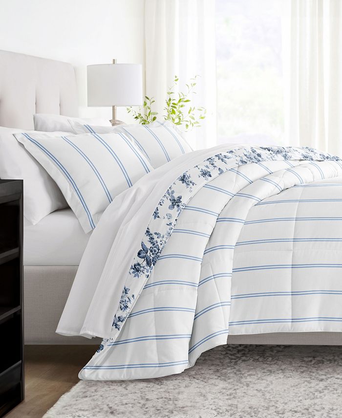 ienjoy Home Cabbage Rose Stripe 3-Piece Comforter Set, Full/Queen - Macy's
