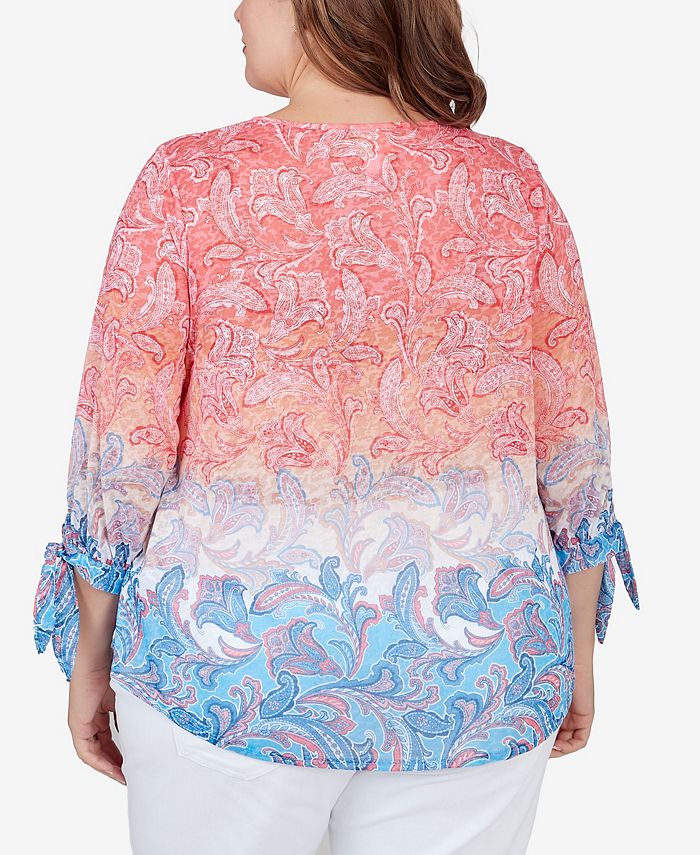 Ruby Rd. Plus Size Ombre Guava Paisley Printed Knit Top - Macy's