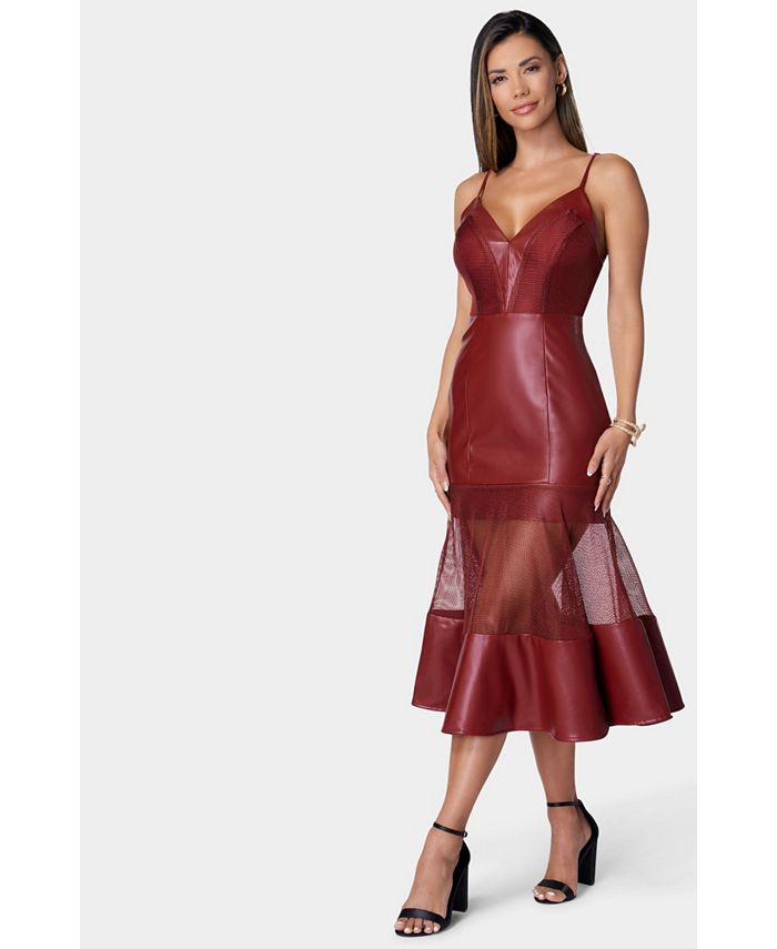 Bebe Women's Mesh And Faux Leather Dress - Macy's