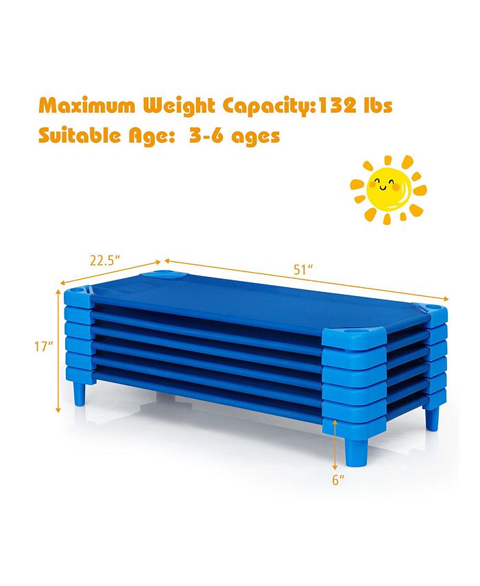 Costway Pack of 6 Kids Stackable Naptime Cot 52'' L x 23'' W Daycare ...