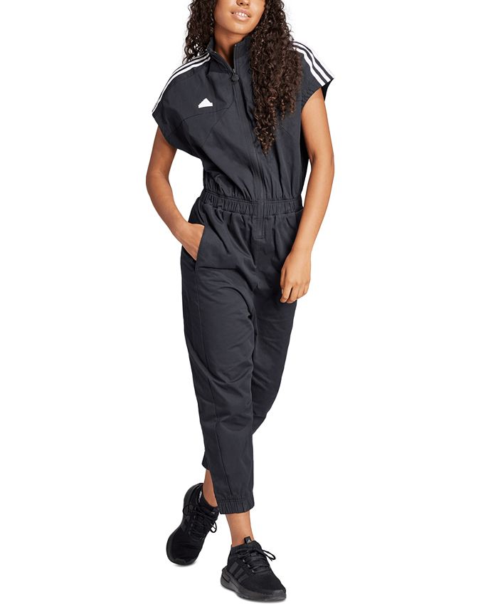 adidas Women's Cotton Relaxed Tiro 3-Stripe Jumpsuit - Macy's