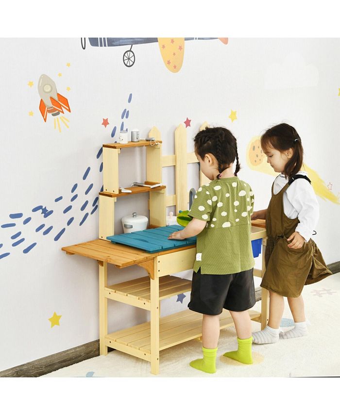 SUGIFT Kid's Outdoor Wooden Pretend Cook Kitchen Playset Toy - Macy's