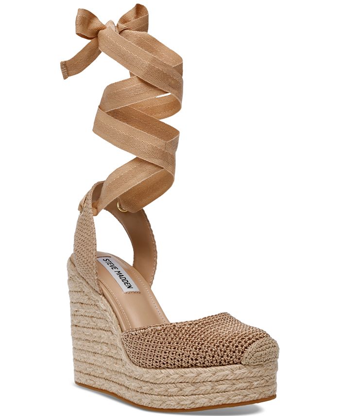 Steve Madden Women's Locket Tie-Up Wrap Platform Wedge Sandals - Macy's
