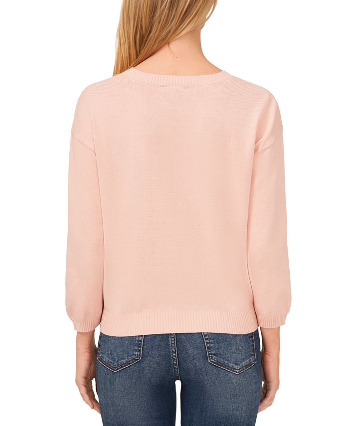 CeCe Women's Embellished Embroidered 3/4-Sleeve Sweater - Macy's