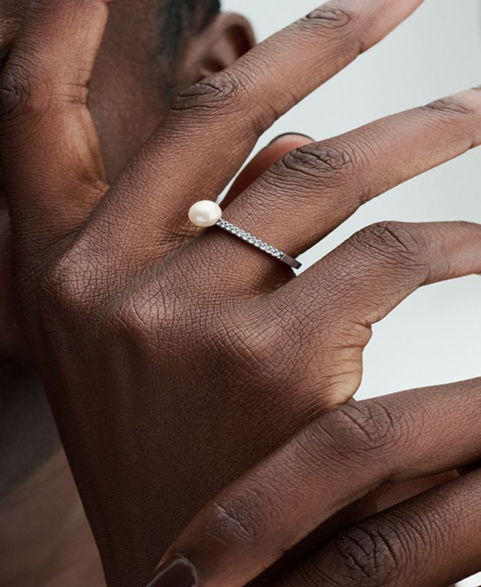 Pandora Sterling Silver Timeless Treated Freshwater Cultured Pearl Pave ...