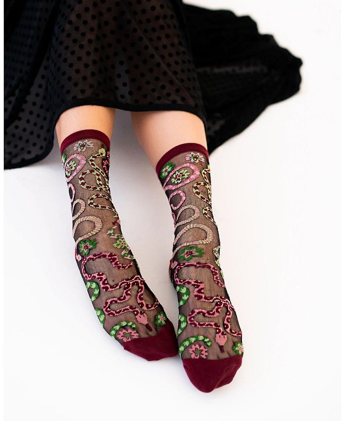 Sock Candy Women's Serpentine Floral Black Sheer Sock - Macy's