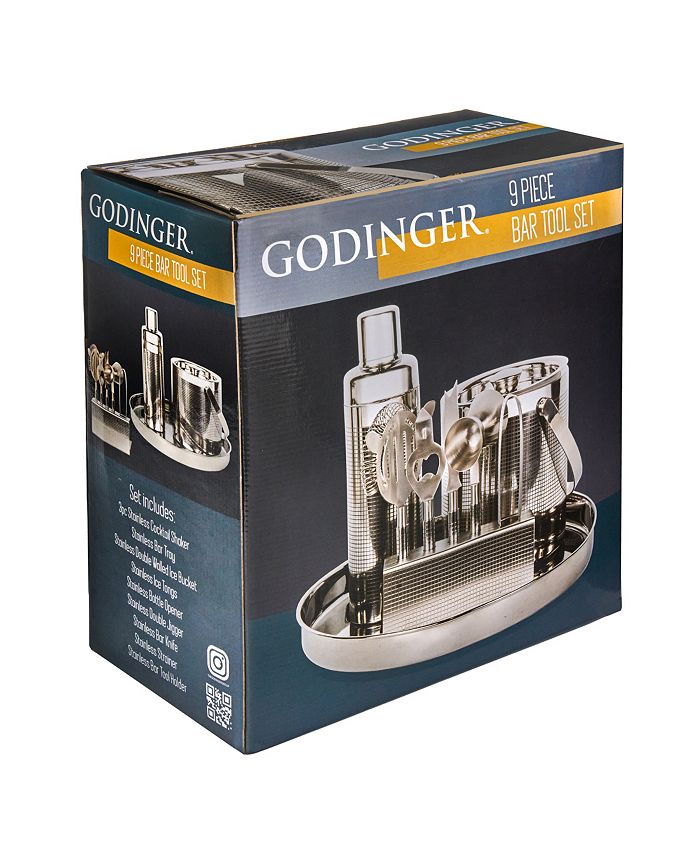 Godinger Signature Collection by Etched 9 Piece Stainless Barware Set ...