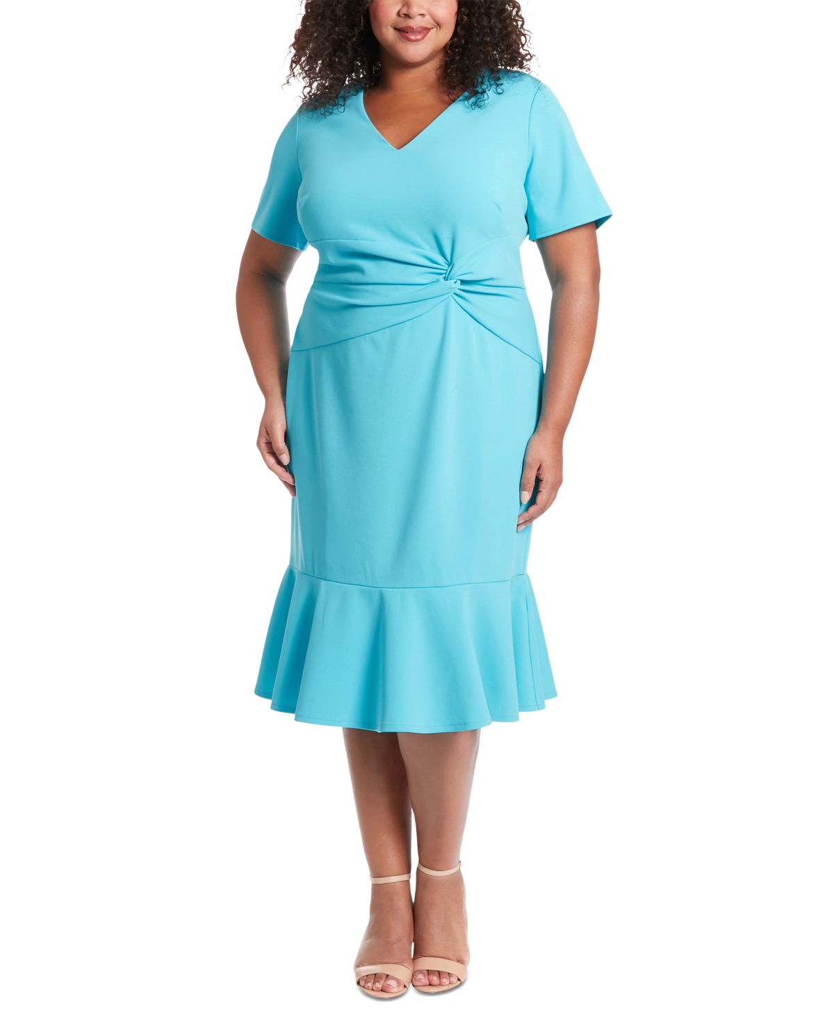 Click here for London Times Plus Size Twist-Front Flounce-Hem Dre... prices