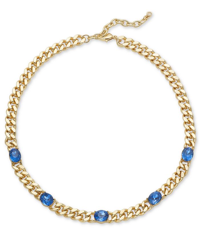 On 34th Crystal Station Chain Link Collar Necklace, 16" + 2" extender ...
