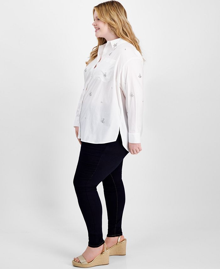I.N.C. International Concepts Plus Size Rhinestone-Embellished Button ...