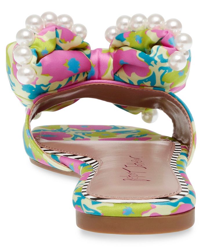 Betsey Johnson Women's Liah Pearl-Embellished Bow Slide Sandals - Macy's
