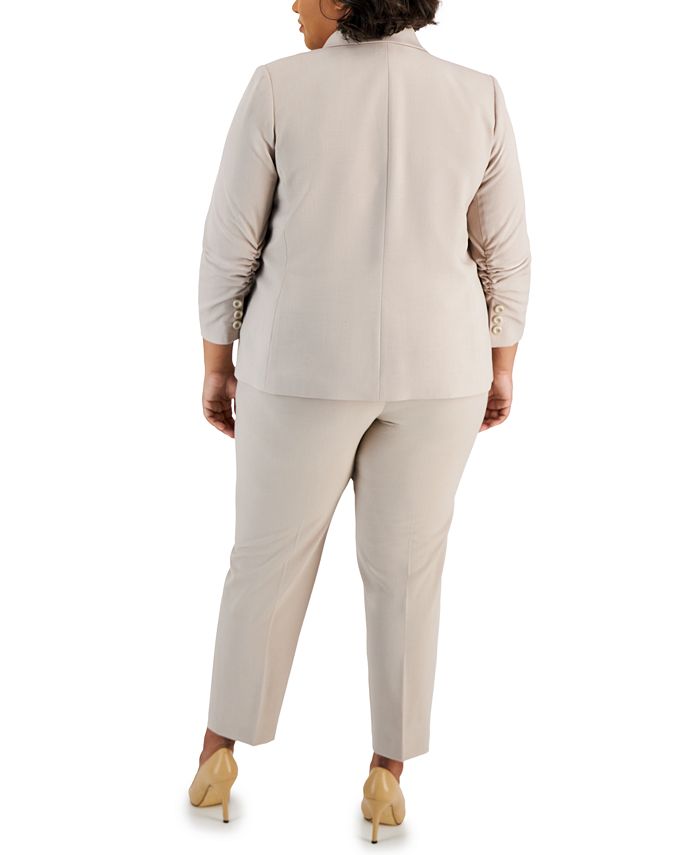 Tahari ASL Plus Size Ruched-Sleeve Blazer & Ankle Pants - Macy's