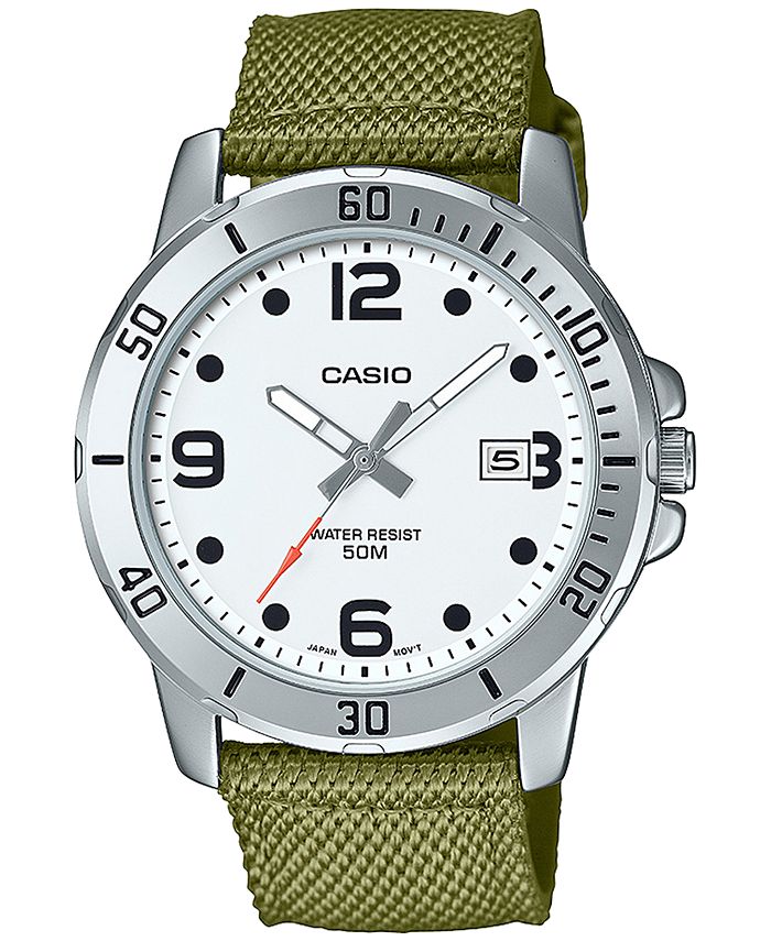 Casio Men's Green Cloth Strap Watch 45mm, MTPVD01C-3BV - Macy's