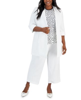 Kasper Plus Size Topper Jacket, Printed Shirred Blouse & Pull-On Pants ...