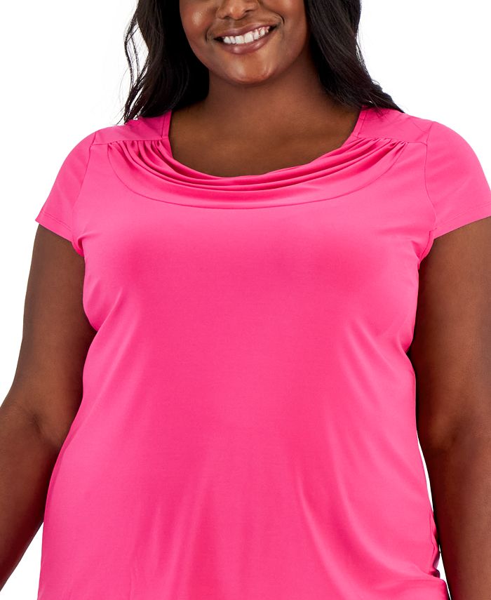Kasper Plus Size Stretch Knit Short Sleeve Cowl Neck Top Macys