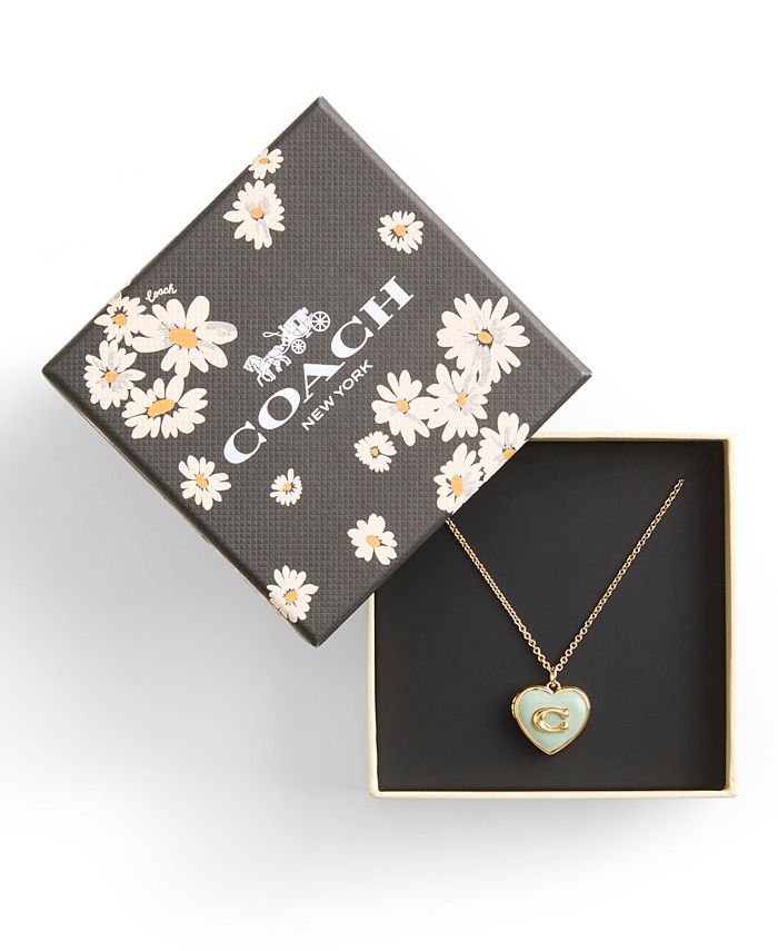 COACH Pink Enamel Signature Heart Locket Pendant Necklace - Macy's