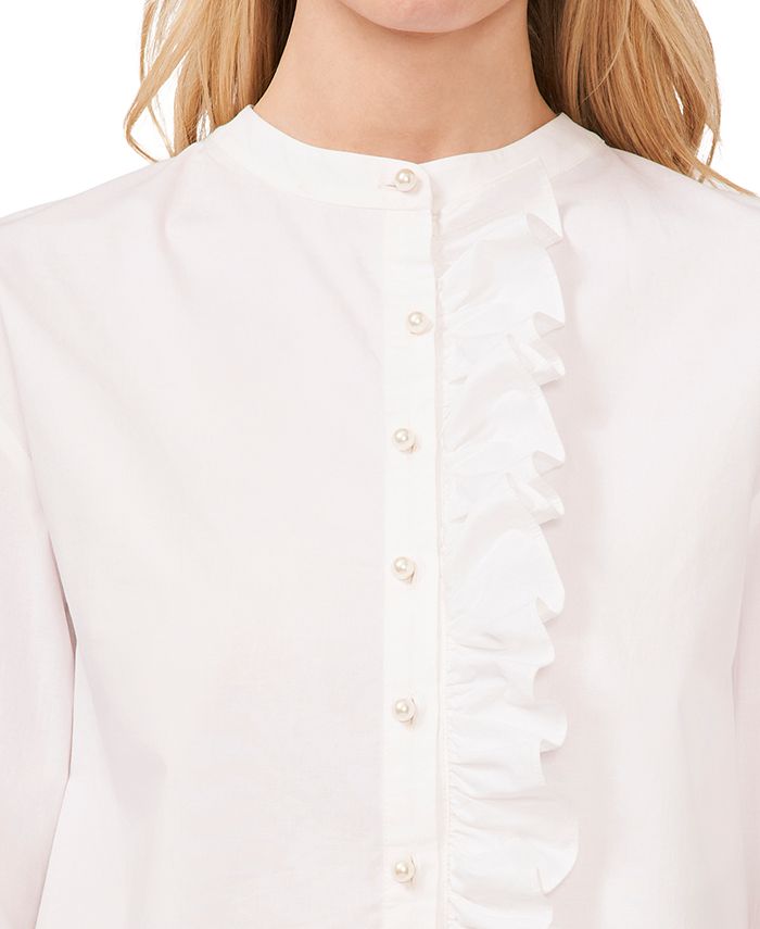 CeCe Women's Ruffled Button-Front Long-Sleeve Cropped Blouse - Macy's