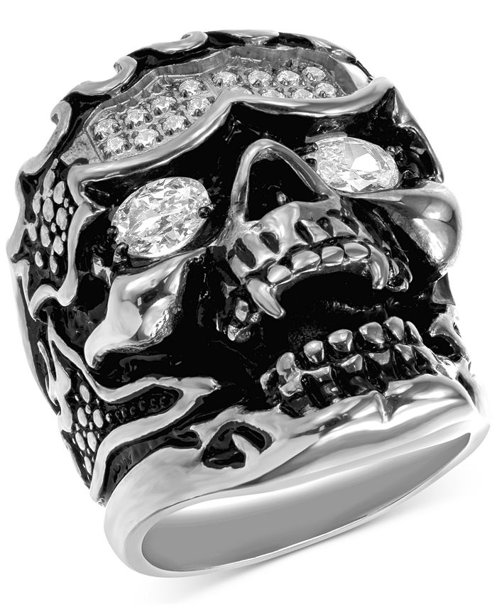 Blackjack Cubic Zirconia Ornately Detailed Skull Statement Ring - Macy's