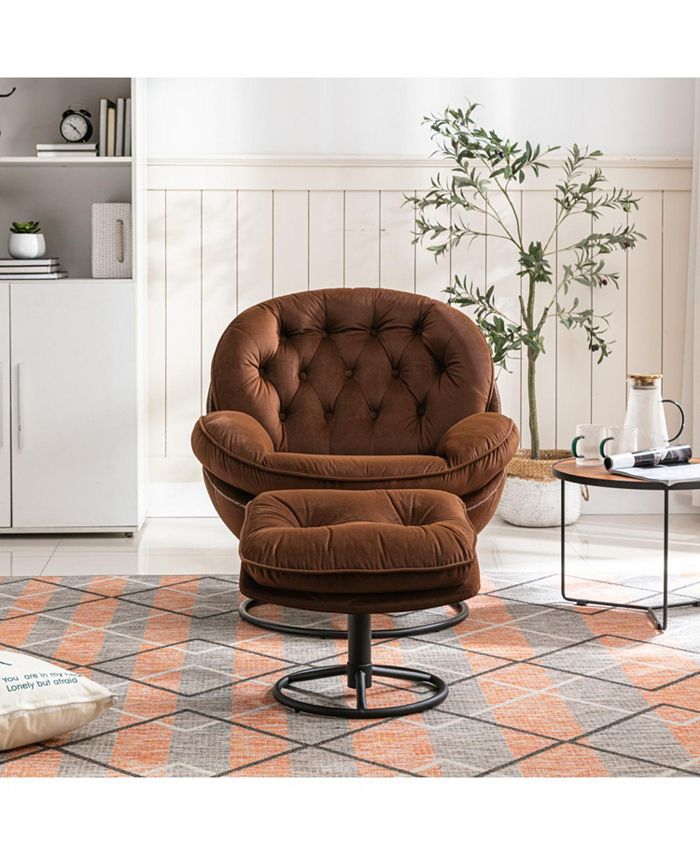 Simplie Fun Accent Chair TV Chair Living Room Chair With Ottoman-Brown ...