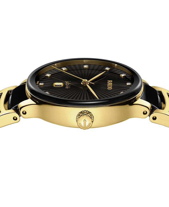 Rado Women's Swiss Centrix Diamond (1/20 ct. t.w.) Black Ceramic & Gold ...