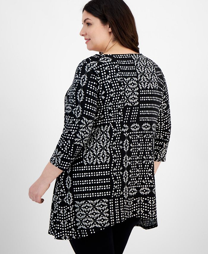 JM Collection Plus Size Patchwork Paradise Swing Tunic, Created for ...