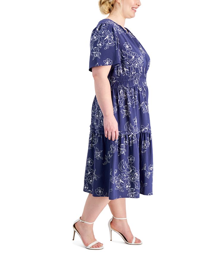 Robbie Bee Plus Size Split-Neck Tiered Midi Dress - Macy's