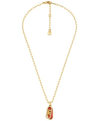 Michael Kors Gold-Tone Turquoise Dog Tag Necklace - Macy's