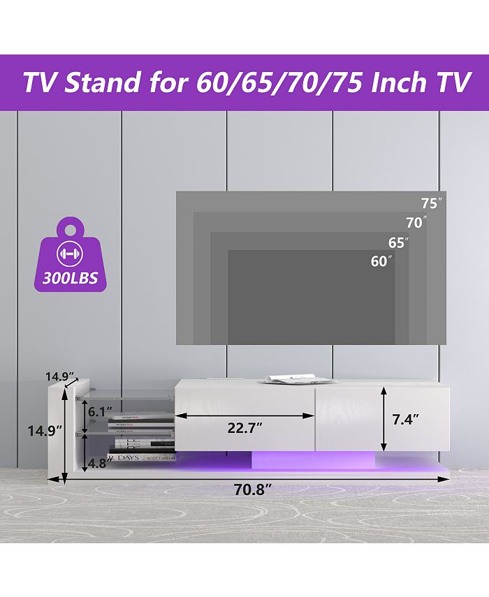 Simplie Fun Modern Ivory TV Console with Remote RGB LED and Storage ...