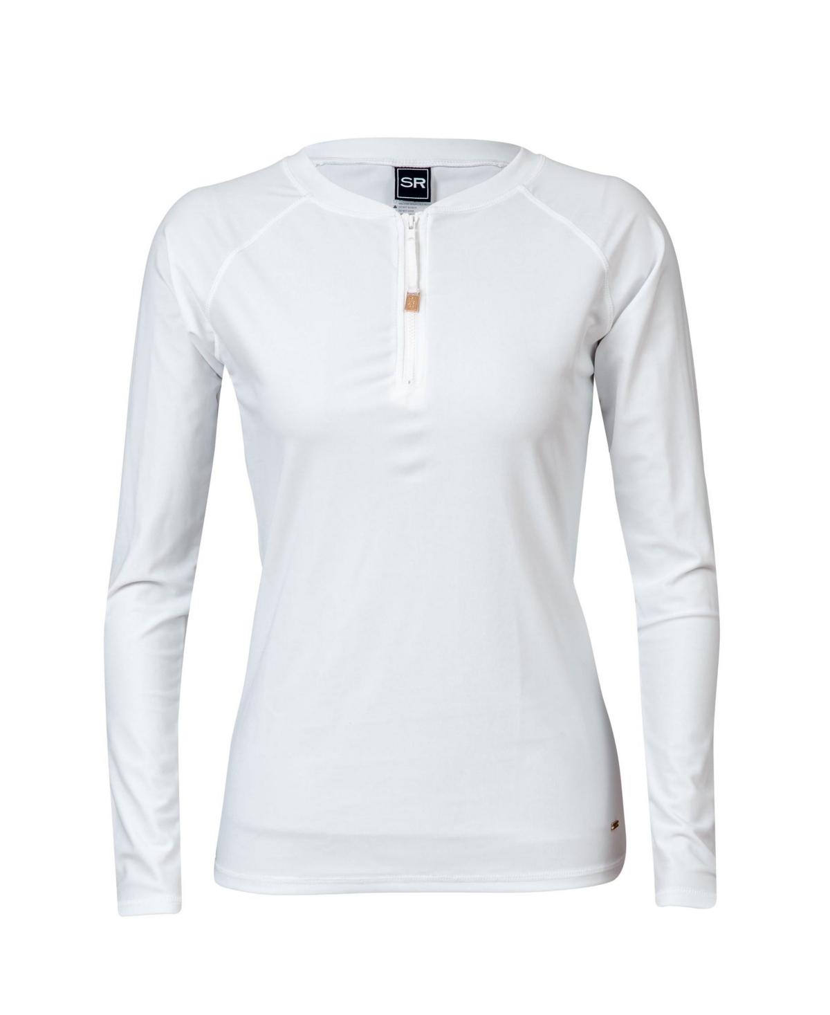 Click here for Ladies White Half Zip Ls Rash Top - White prices