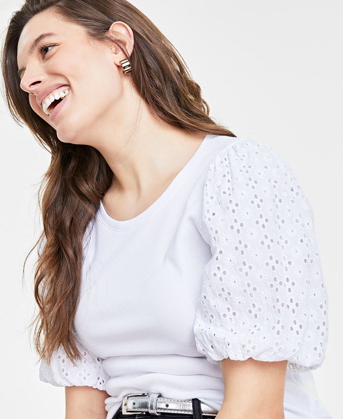 On 34th Women's Eyelet-Sleeve Scoop-Neck Knit Top, Created for Macy's - Macy's