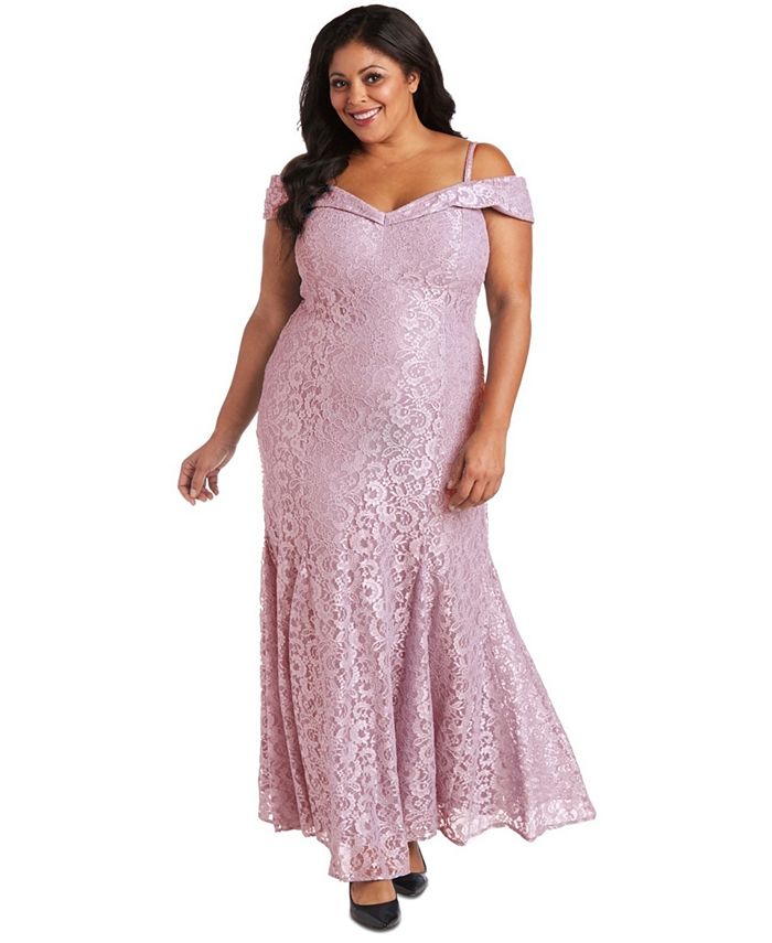 R And M Richards Plus Size Off The Shoulder Lace Gown Macys
